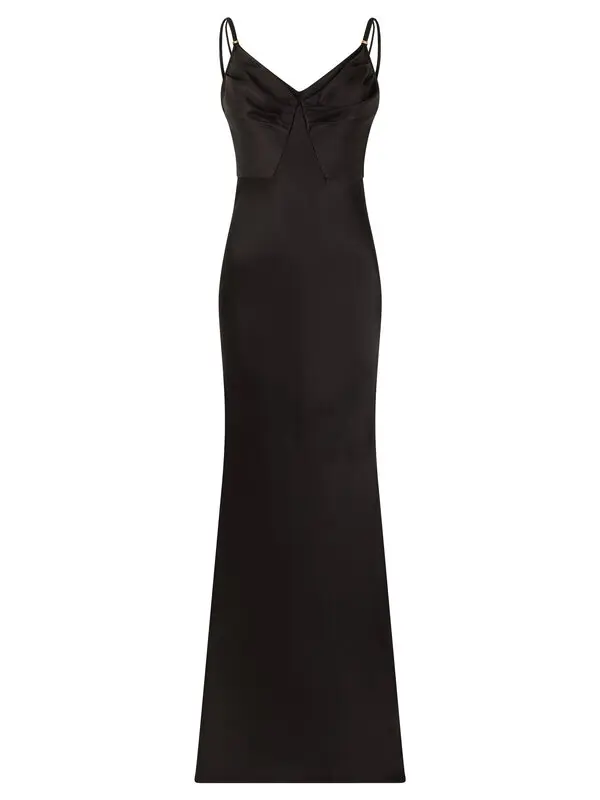 Elisabetta Franchi Long V-neck Fitted Slip Dress With Thin Straps - Black