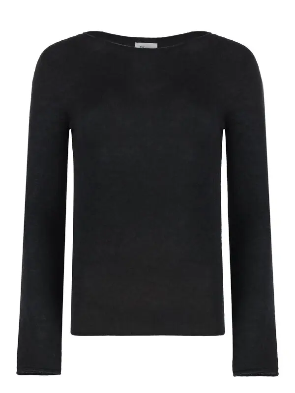 THE ALPHABET Silk-cashmere Blend Rounded Neck Pullover Sweater - Black