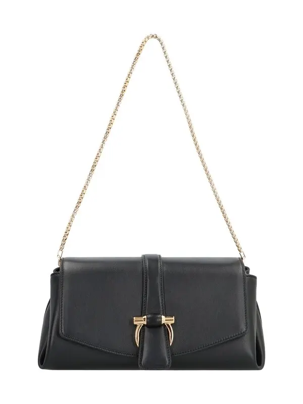 FERRAGAMO Mini Calf Leather Crossbody Handbag With Removable Chain Strap - Black