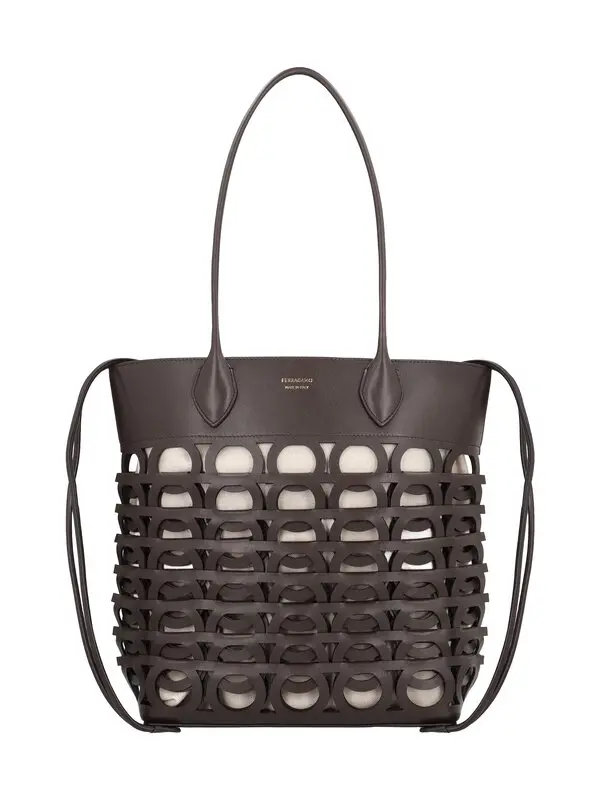 FERRAGAMO Gancini Hook M Tote Handbag - Brown