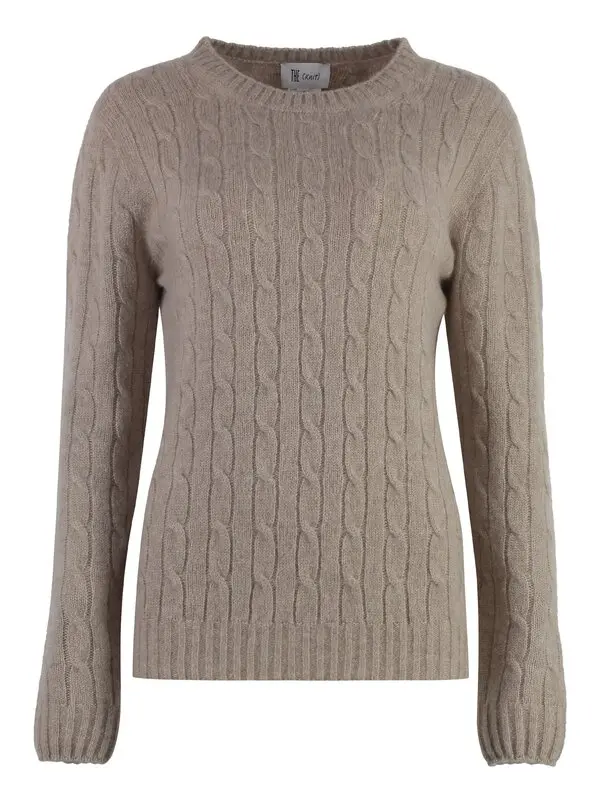 THE ALPHABET Cashmere & Silk Blend Cable-knit Crewneck Sweater - Beige