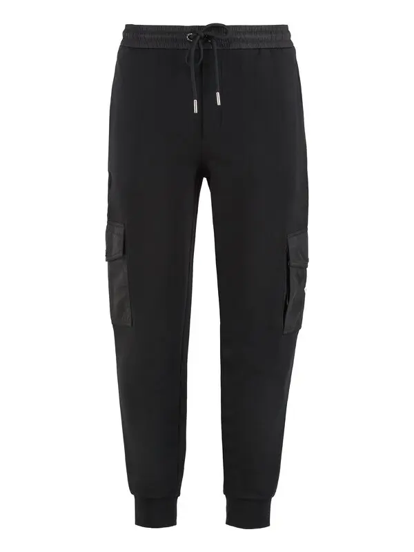 Moncler Sporty Tapered Pants In Cotton Blend With Nylon Details - Black