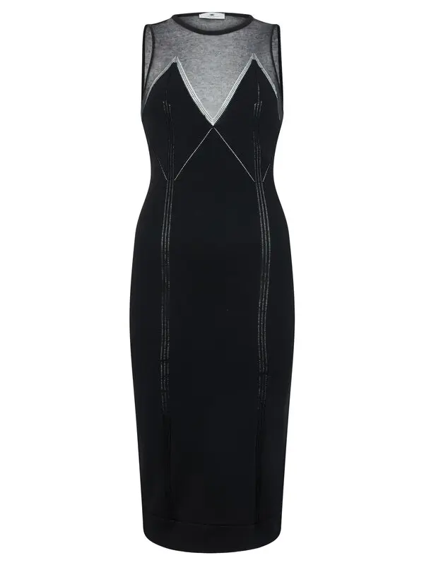Elisabetta Franchi Fitted Knit Dress With Sheer Panel - Black