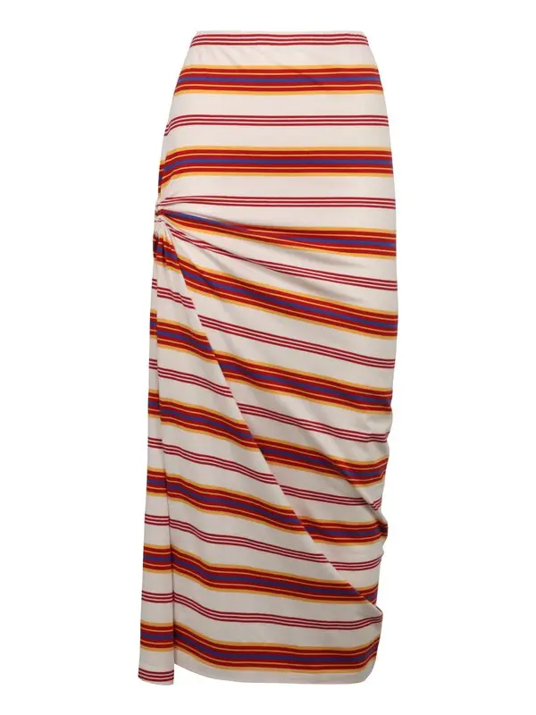 Rabanne Cotton Midi Skirt With Striped Motif And Decorative Gathering - Red
