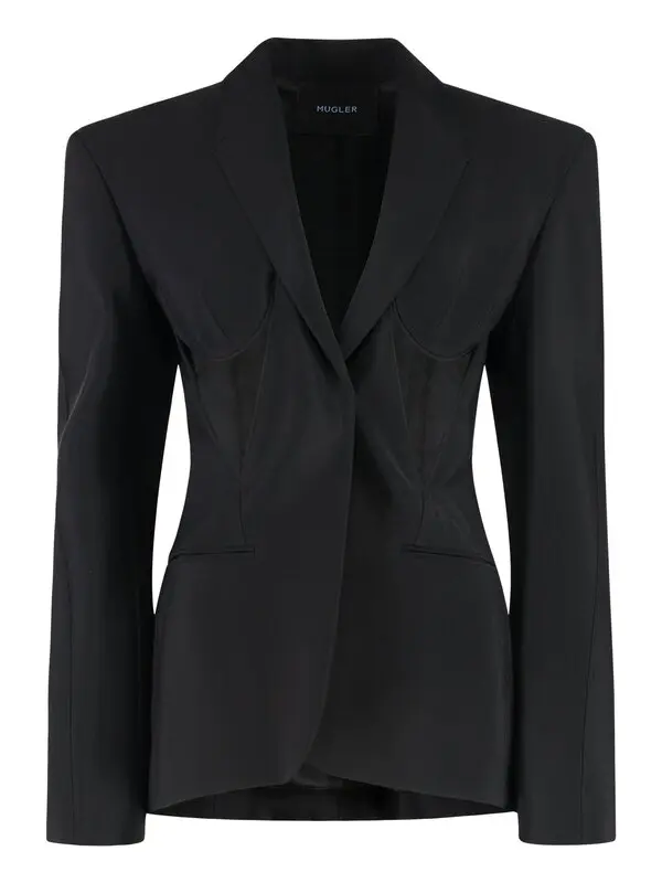 MUGLER Single-breasted One-button Jacket With Cut-out Detail - Black
