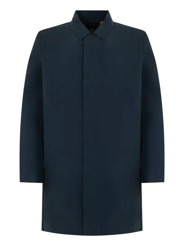 K-WAY Long Cotton Blend Jacket With Hidden Closure - Blue