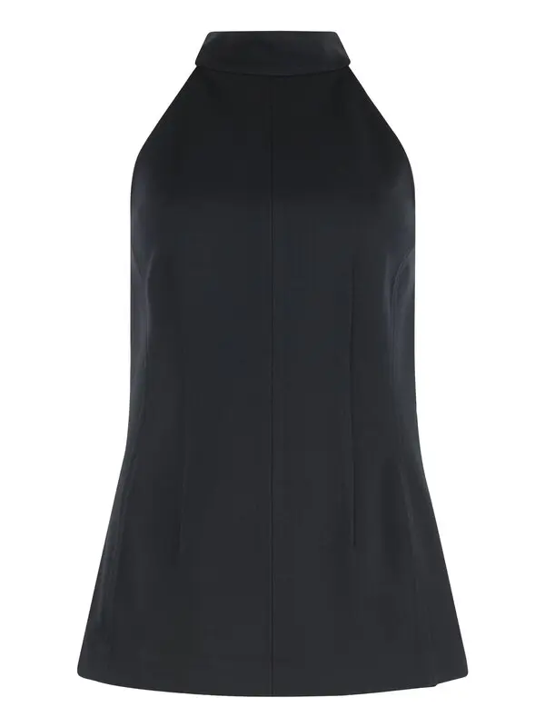 Veronica Beard Johanne American Neckline Zip Up Knit Top - Black