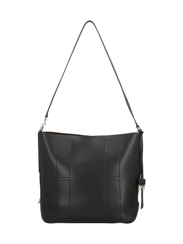 Hogan Leather Hobo Handbag With Removable Logo Charm And Clutch - Black