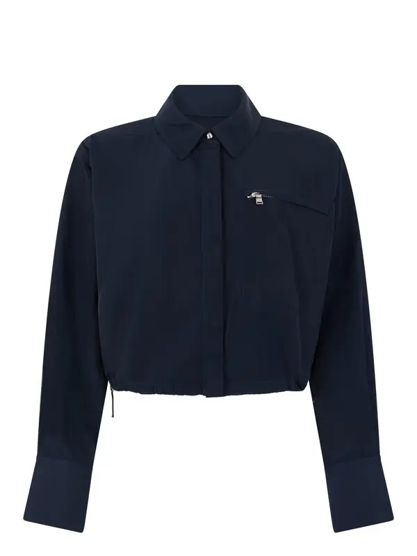 Veronica Beard Cropped Taffeta French Collar Shirt With Drawstring Waist - Blue