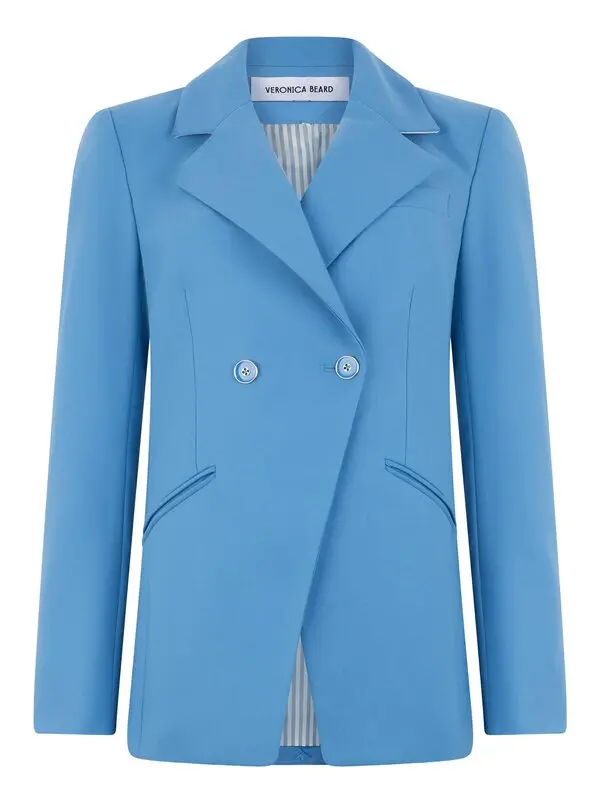 Veronica Beard Linen-blend Slim Blazer With Metallic Button Detail - Light Blue