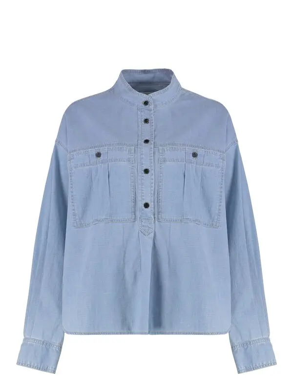 MARANT ETOILE Cotton Band Collar Blouse With Flap Pockets - Denim