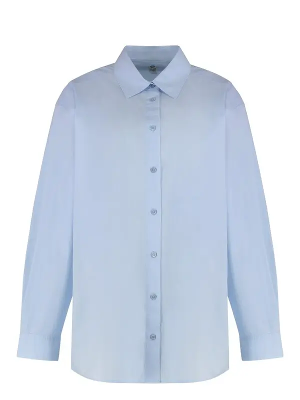 TOTEME Cotton Long Sleeve Button Front Shirt - Light Blue