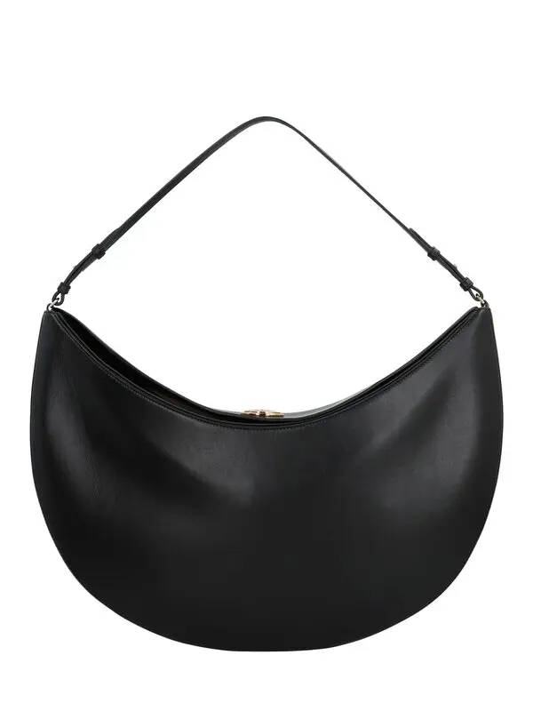 Jacquemus Ovalo Large Hobo Handbag In Smooth Calf Leather - Black