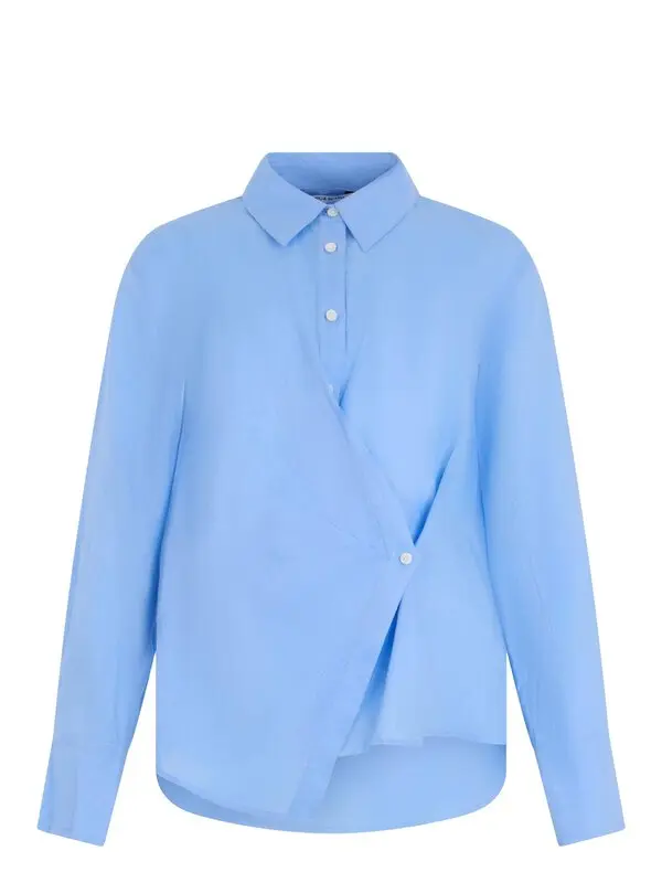 Veronica Beard Asymmetrical Crossover Button-front Shirt - Light Blue