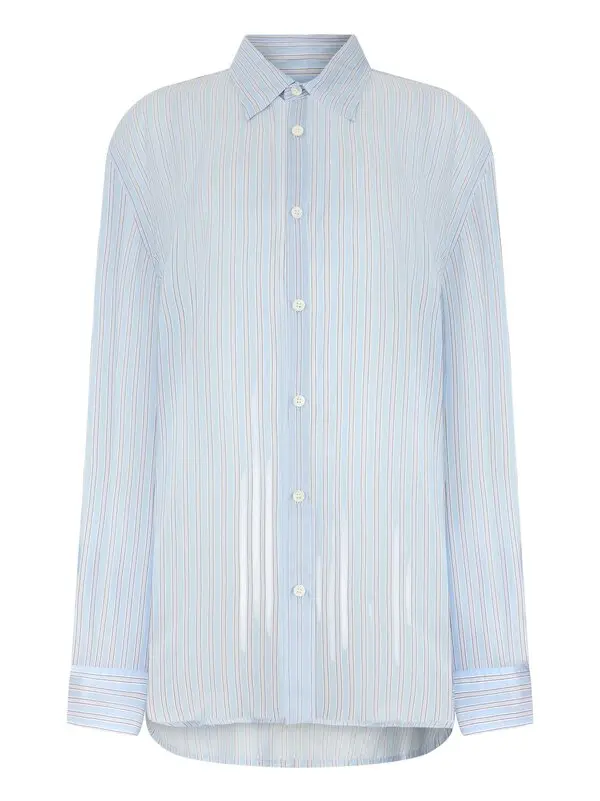 Dries Van Noten Cupro Striped Shirt With Classic Collar - Light Blue