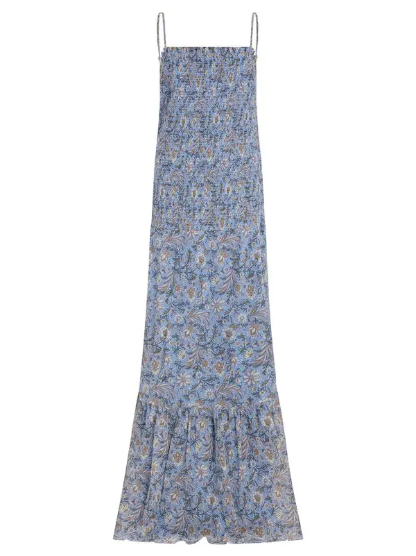 Veronica Beard Floral Print Maxi Dress With Draped Hem - Light Blue