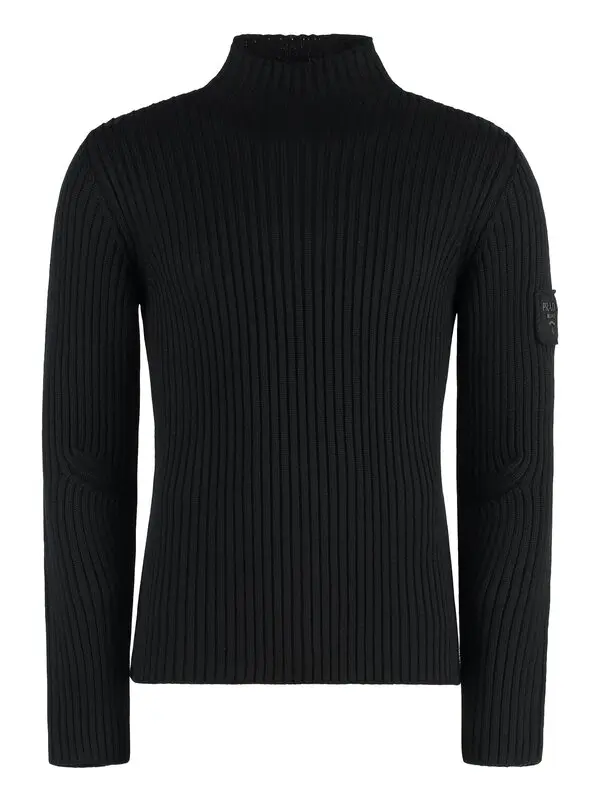 Prada Virgin Wool Ribbed Turtleneck Sweater - Black