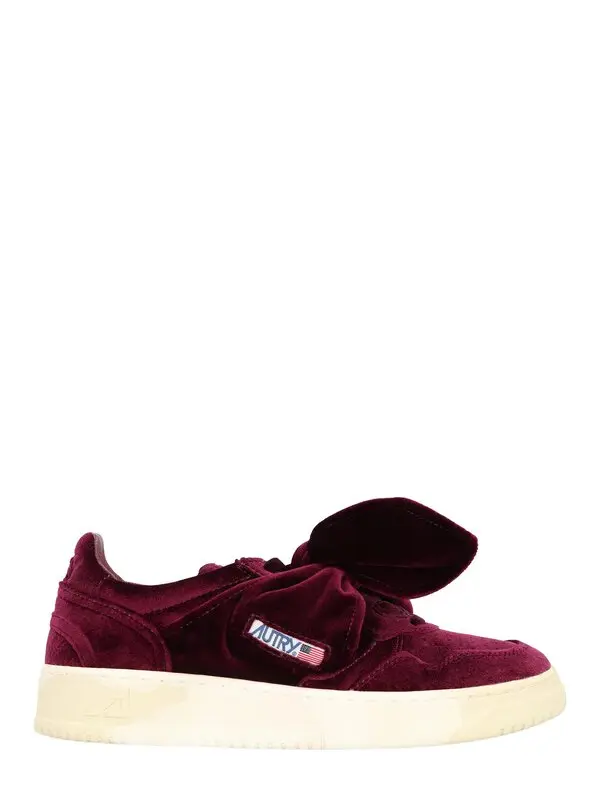 AUTRY Velvet Low-top Sneakers With Bow Detailing - Burgundy
