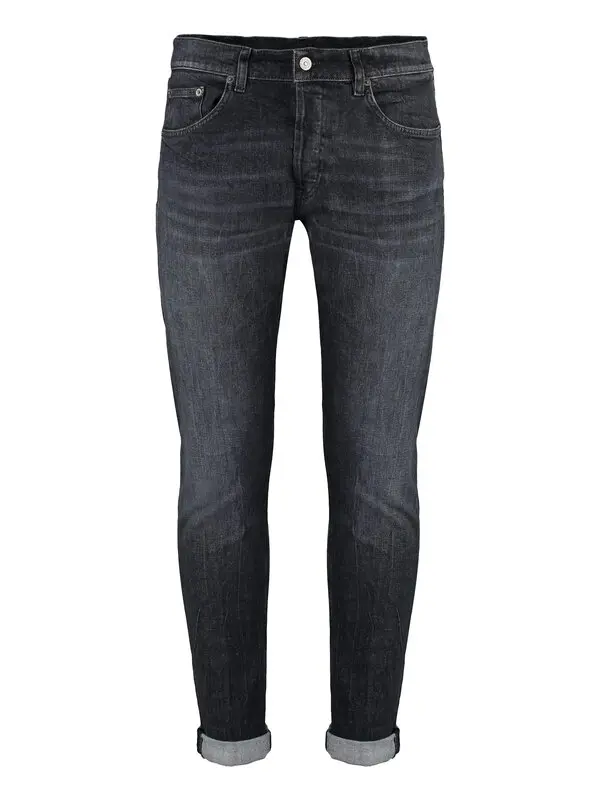 DONDUP Washed Stretch Cotton Jeans With Cuffed Ankles - Grey