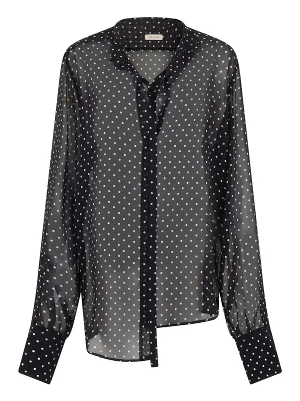 THE MANNEI Elegant Silk Polka Dot Shirt - Black