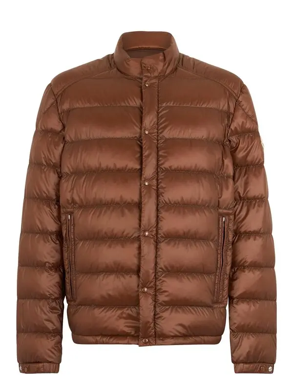 Moncler Quilted Short Puffer Jacket With High Collar - Brown