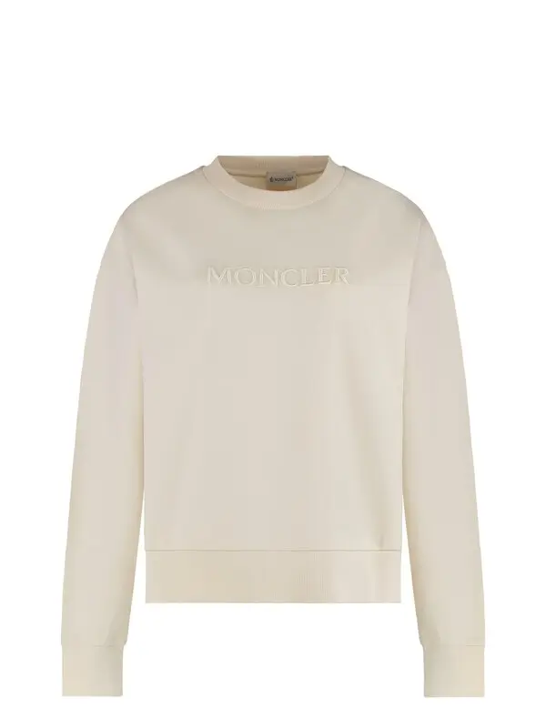 Moncler Cotton Jersey Hoodie With Embroidered Logo - Ivory