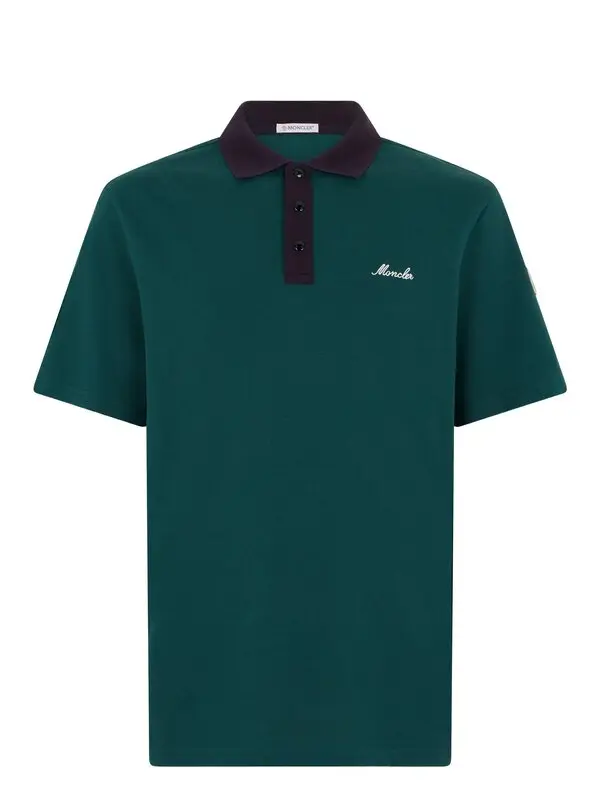 Moncler Short Sleeve Polo In Pique Cotton - Green