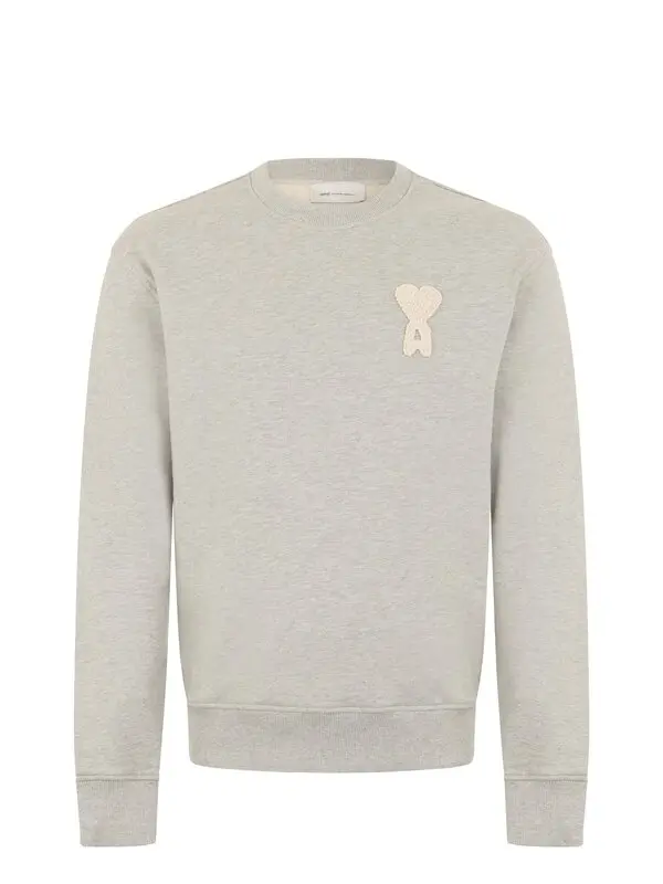 AMI Paris Cotton Crewneck Sweatshirt With Embroidered Detail - Heather Grey