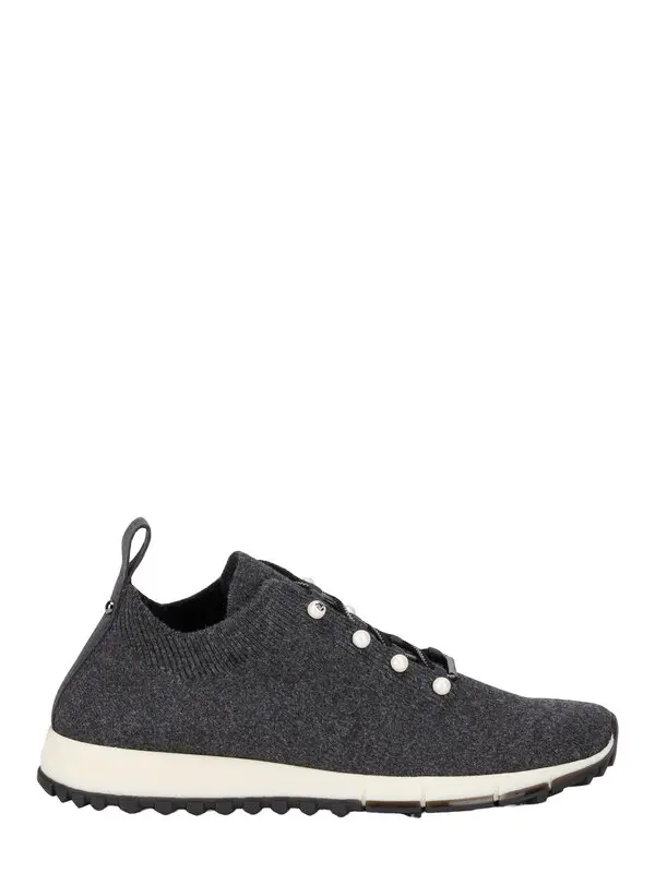 JIMMY CHOO Low Cashmere & Mesh Sneakers With Pearl Embellishments - Heather Grey