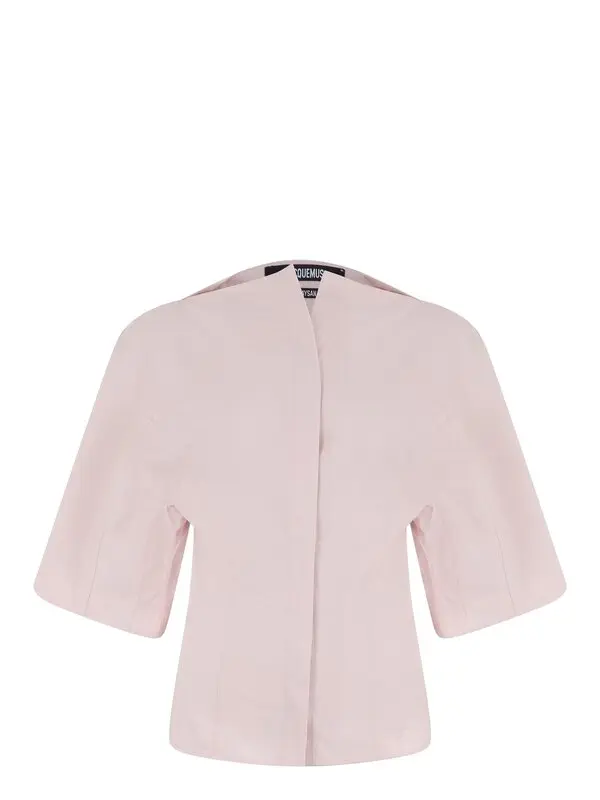 Jacquemus Cotton Poplin Blouse With Wide Sleeves And Classic Collar - Pink