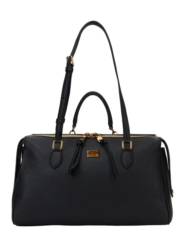 Dolce & Gabbana Textured Leather Tote Handbag With Adjustable Strap - Black