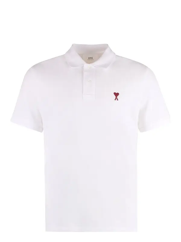 AMI Paris De Caur Organic Cotton Piqué Polo Shirt - White