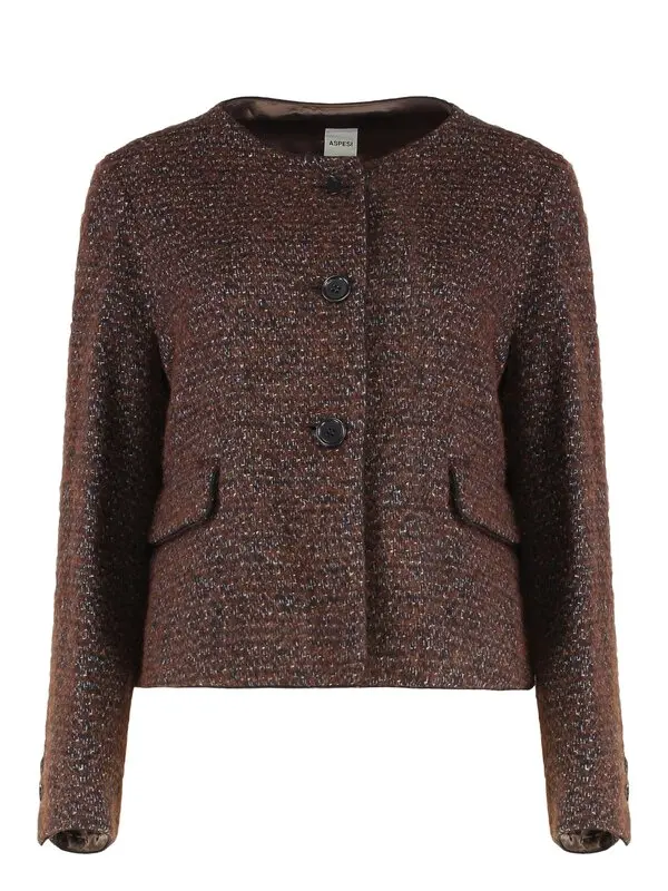 Aspesi Short Cut Button-front Jacket Sweater With Flap Pockets - Brown