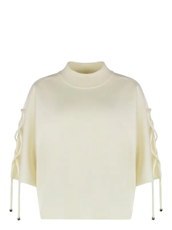 Max Mara Virgin Wool High Neck Sweater With Lace-up Detail - Panna