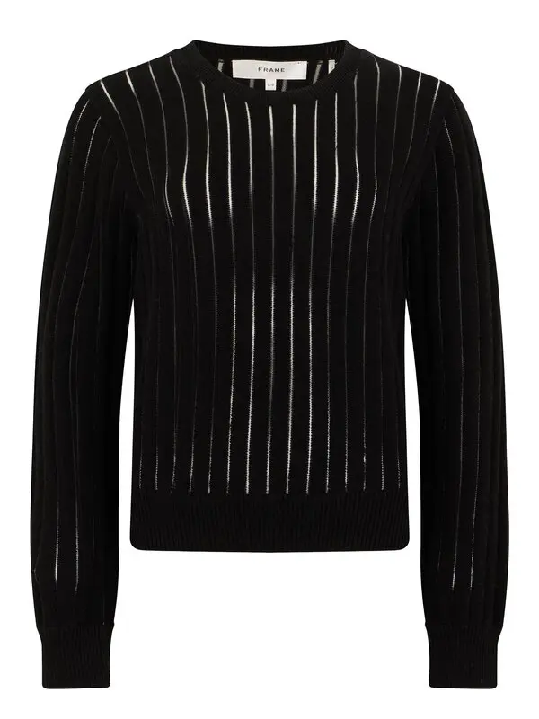 FRAME Ribbed Knit Long Sleeve Sweater - Black