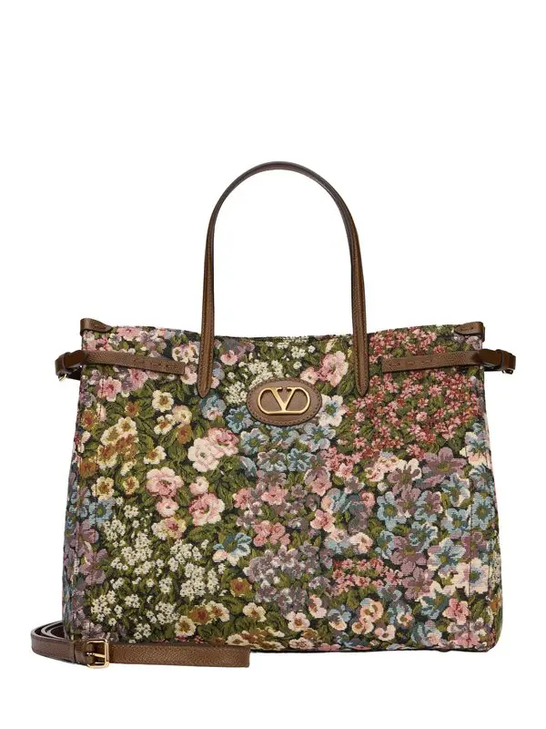 Valentino Garavani Antibes Mini Shopper Shoulder Bag In Jacquard Fabric - Multicolor