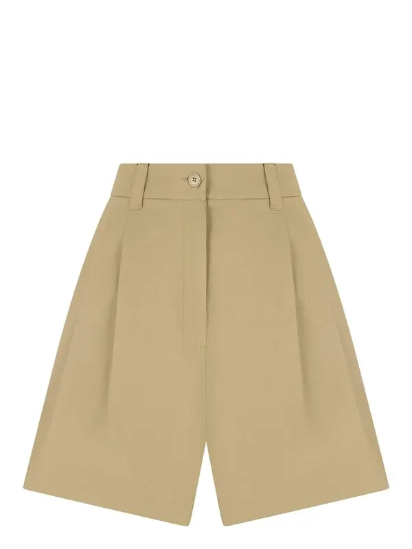 Max Mara Pleated Front Wide-leg Cotton Bermuda Shorts - Beige