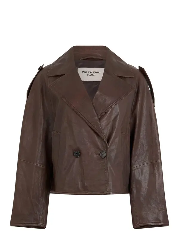 Max Mara Short Double-breasted Leather Jacket - Brown