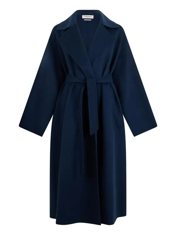 Max Mara Long Virgin Wool Belted Coat - Blue