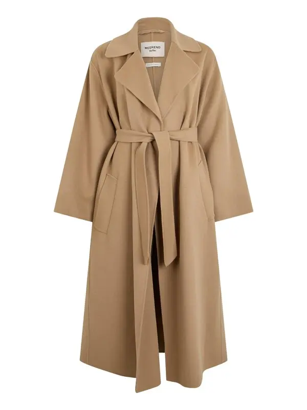 Max Mara Long Virgin Wool Belted Jacket - Camel