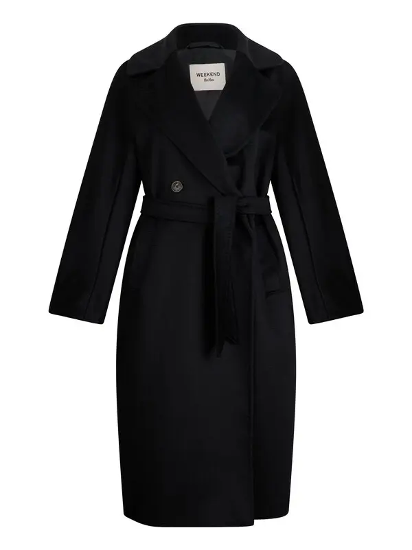 Max Mara Long Double-breasted Wool Coat With Belt - Black