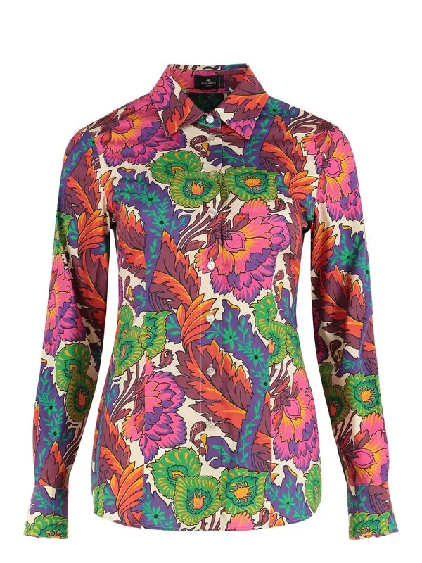 Etro Floral Printed Cotton Shirt With Stretch - Multicolor