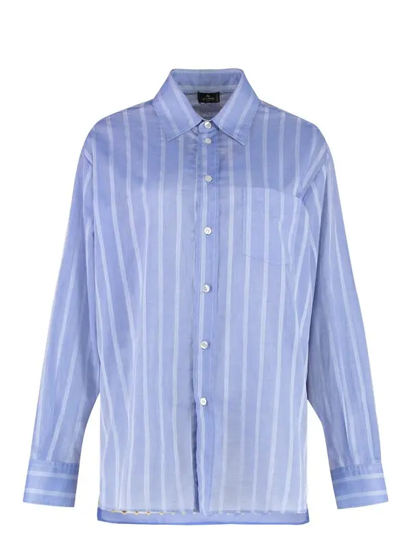 Etro Striped Cotton Shirt With Silk Detailing - Light Blue