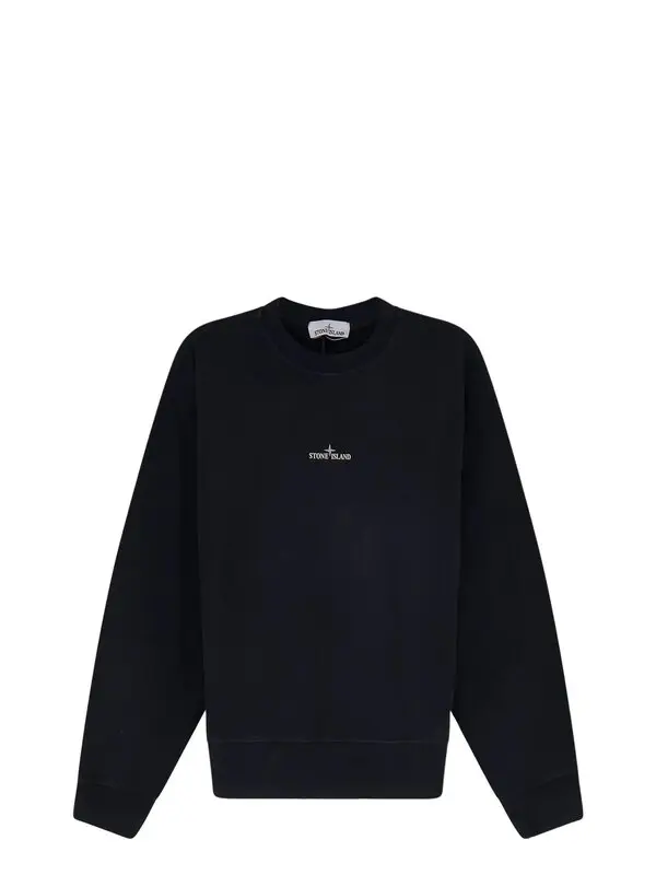 Stone Island Cotton Crewneck Sweatshirt With Chest Logo And Back Print - Nero