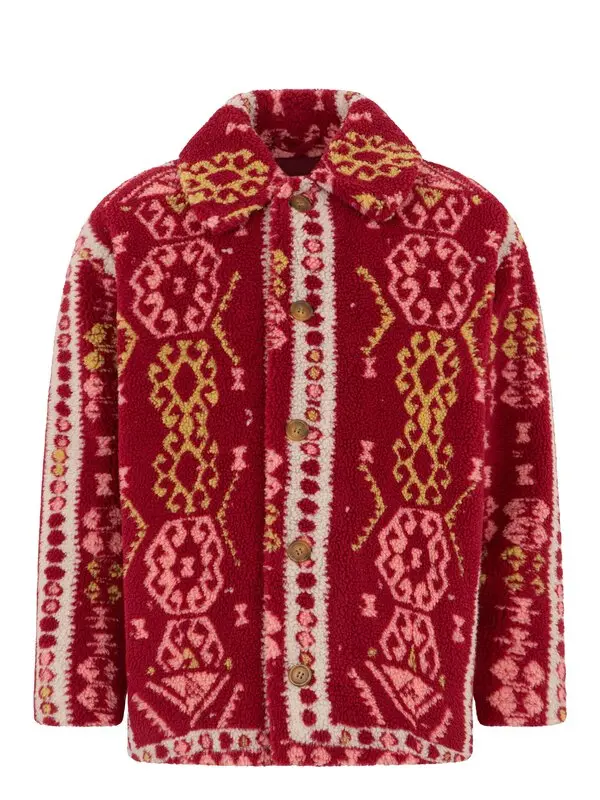 MOTHER Elegant Geometric Pattern Fleece Jacket - Red