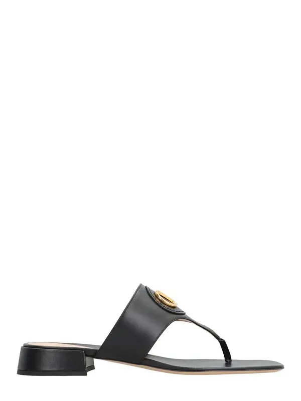 Valentino Garavani Vlogo Signature Leather Slide Sandals - Black