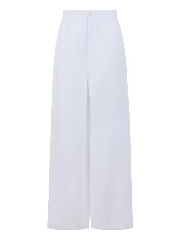 120% Lino High-waist Loose Fit Linen Trousers - White