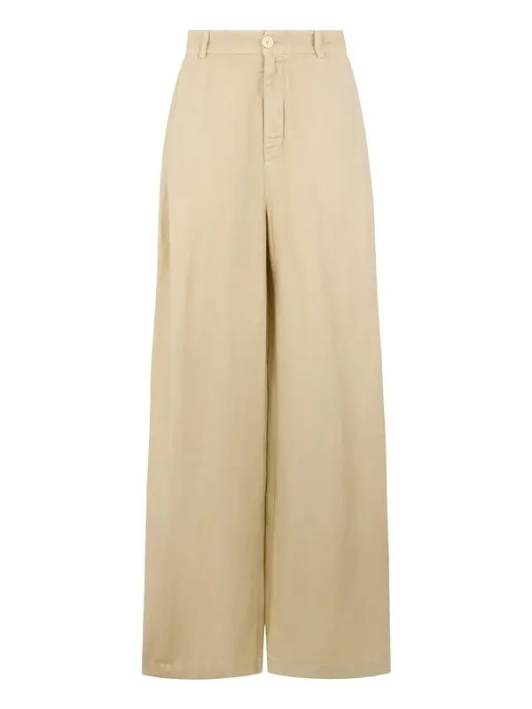 120% Lino High-waisted Loose Linen Trousers - Beige