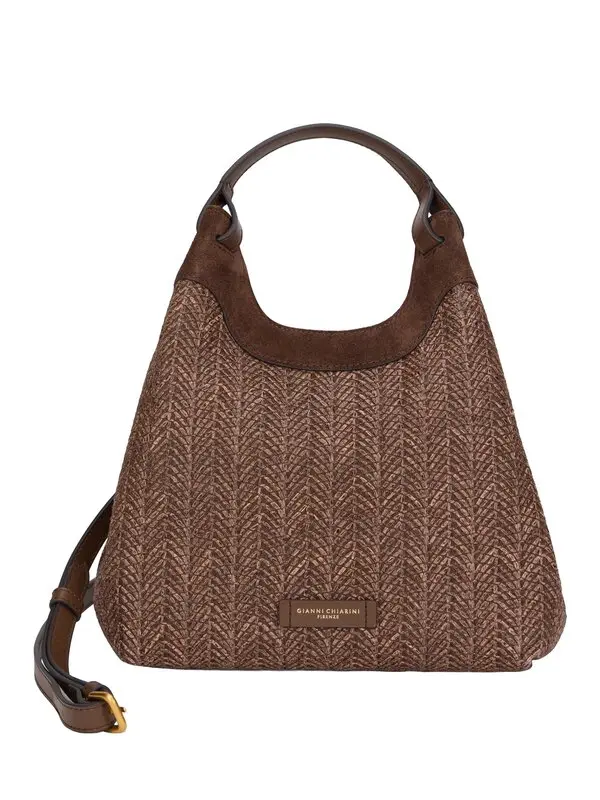 GIANNI CHIARINI Geometric Straw Shoulder Handbag With Sturdy Top Handle - Brown