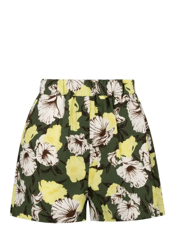 MSGM Floral Cotton Mini Shorts - Green